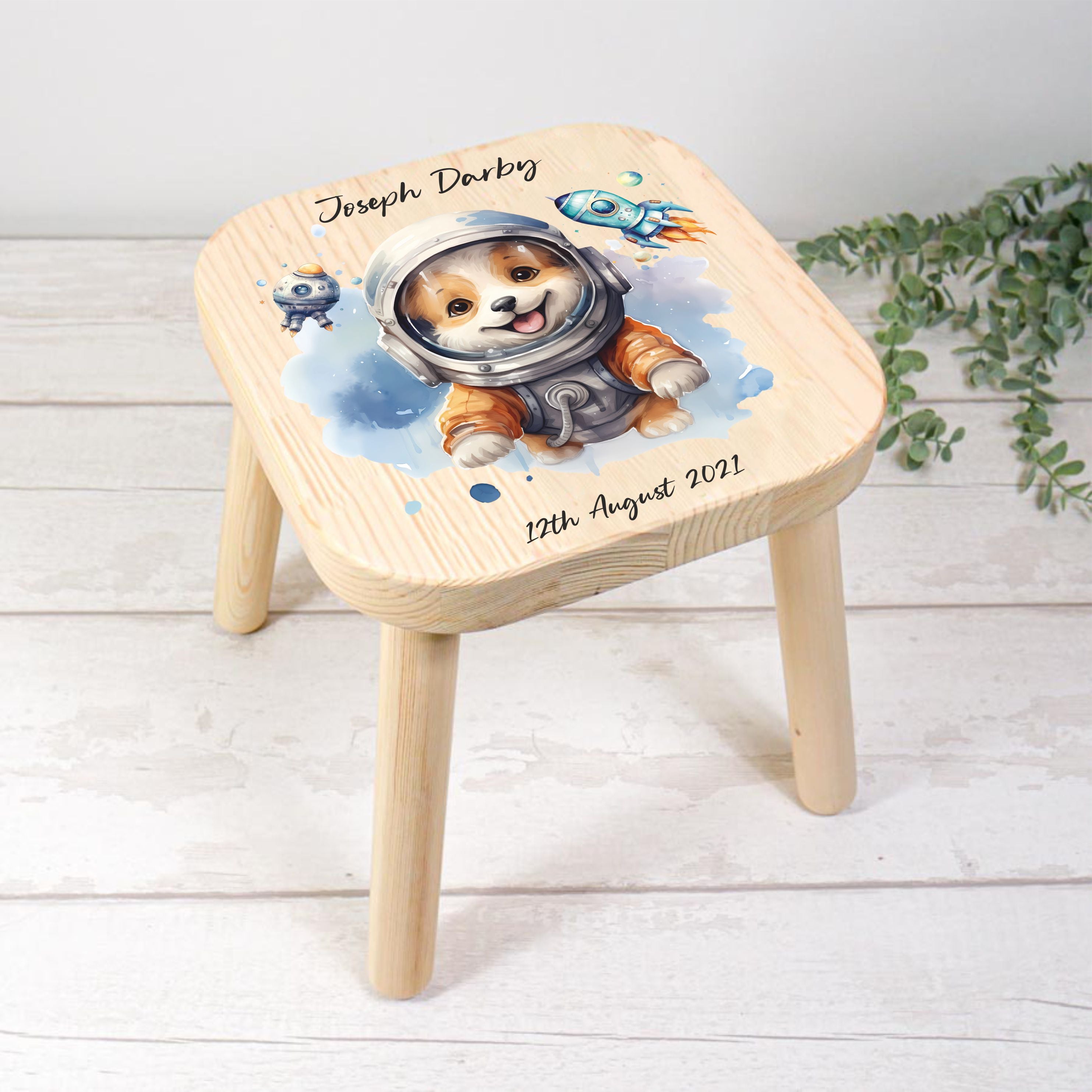 Personalised Child's Stool, Space Animals Theme – Forever Personalised